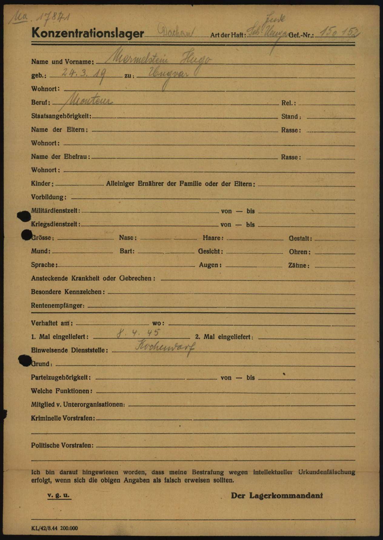 Arolsen Archives - International Center on Nazi Persecution | 01010602 ...