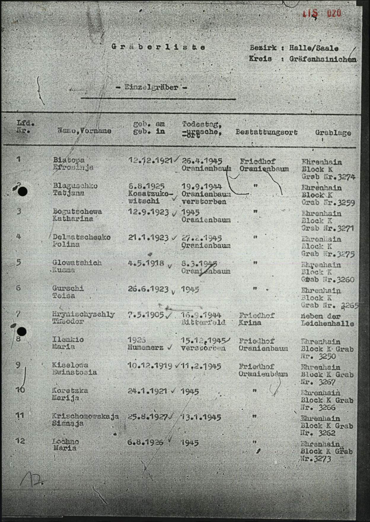 Explore documents of the Arolsen Archives | 6611000 - Grave list ...