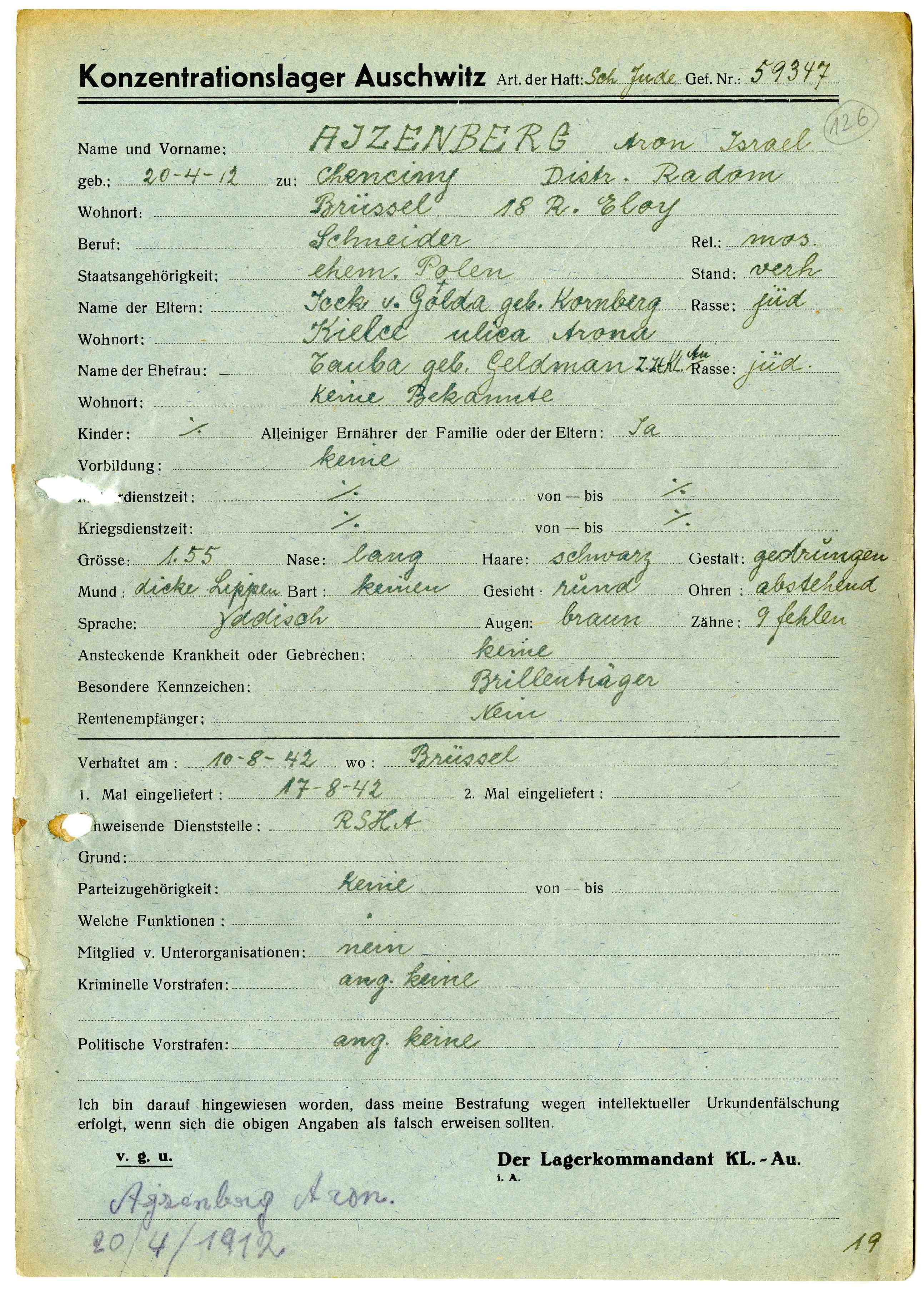 Explore documents of the Arolsen Archives | 112600048 - Prisoner ...