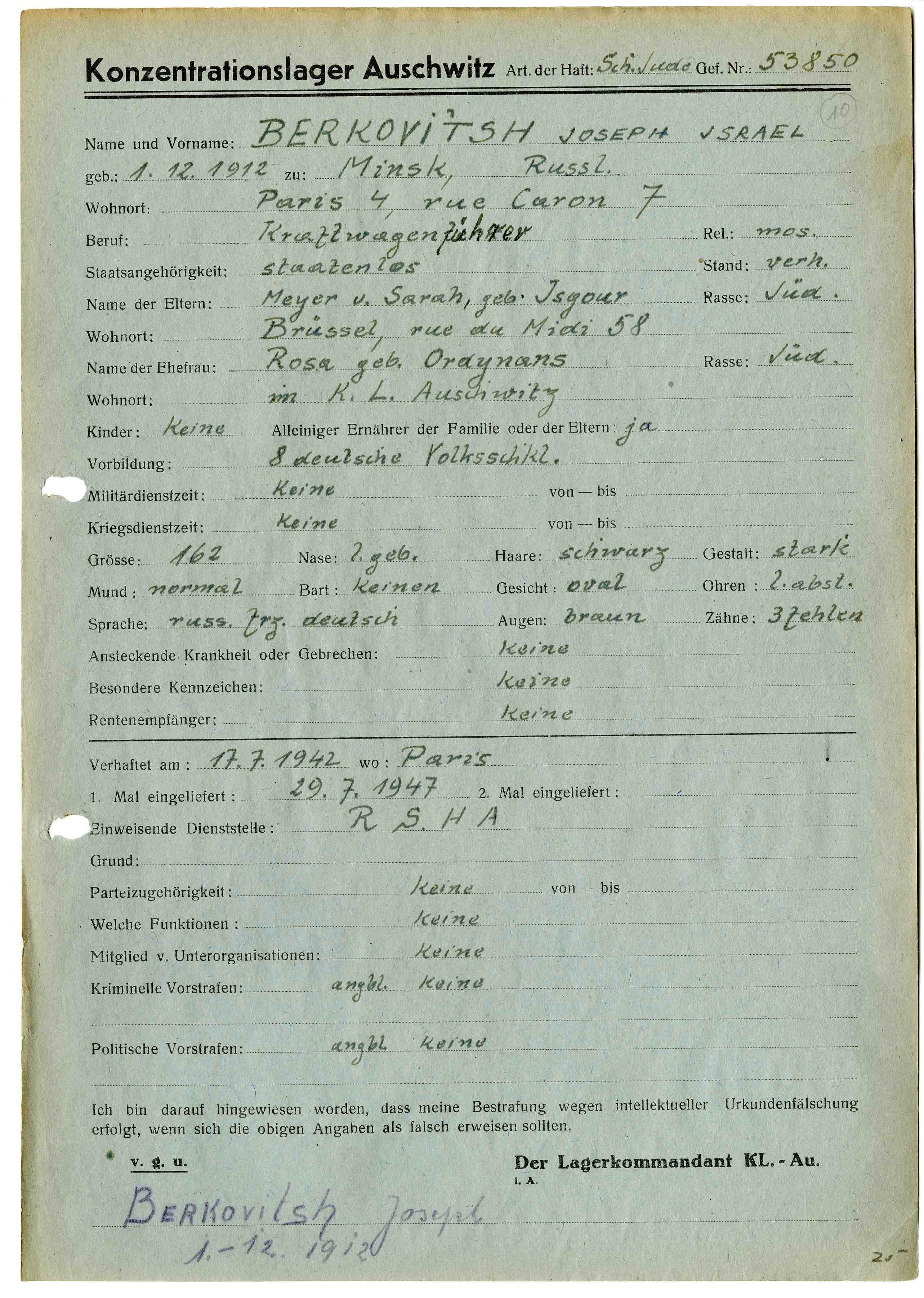 Explore documents of the Arolsen Archives | 112600048 - Prisoner ...